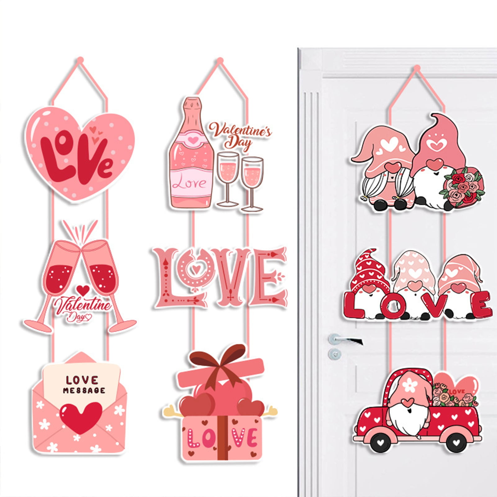 Dserhfy Valentine's Day Door Hanging Sign Pink Heart Faceless Gnome ...