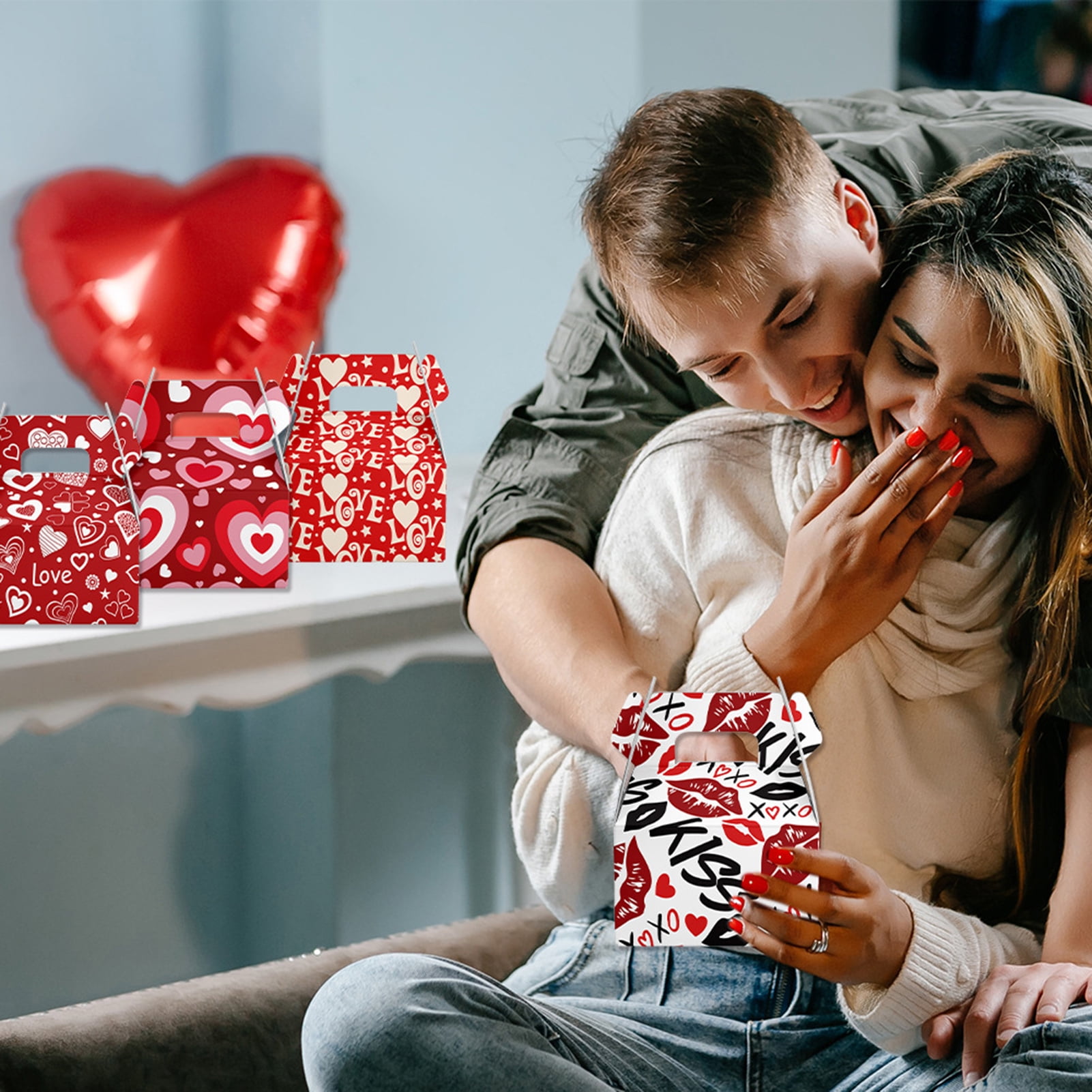 Dserhfy Valentines Day Gift Boxes Cardboard Bakery Treat Boxes Love Heart And Red Lip Print ...