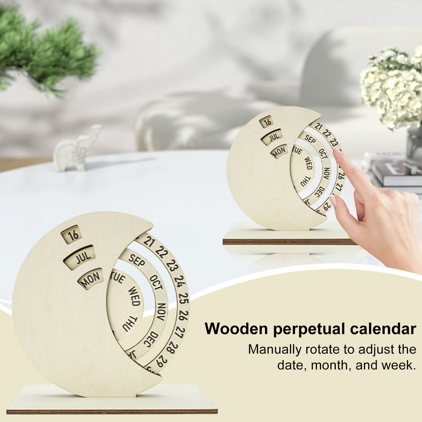 Dserhfy Wooden Rotating Circular Perpetual Calendar Manual Rotatable ...