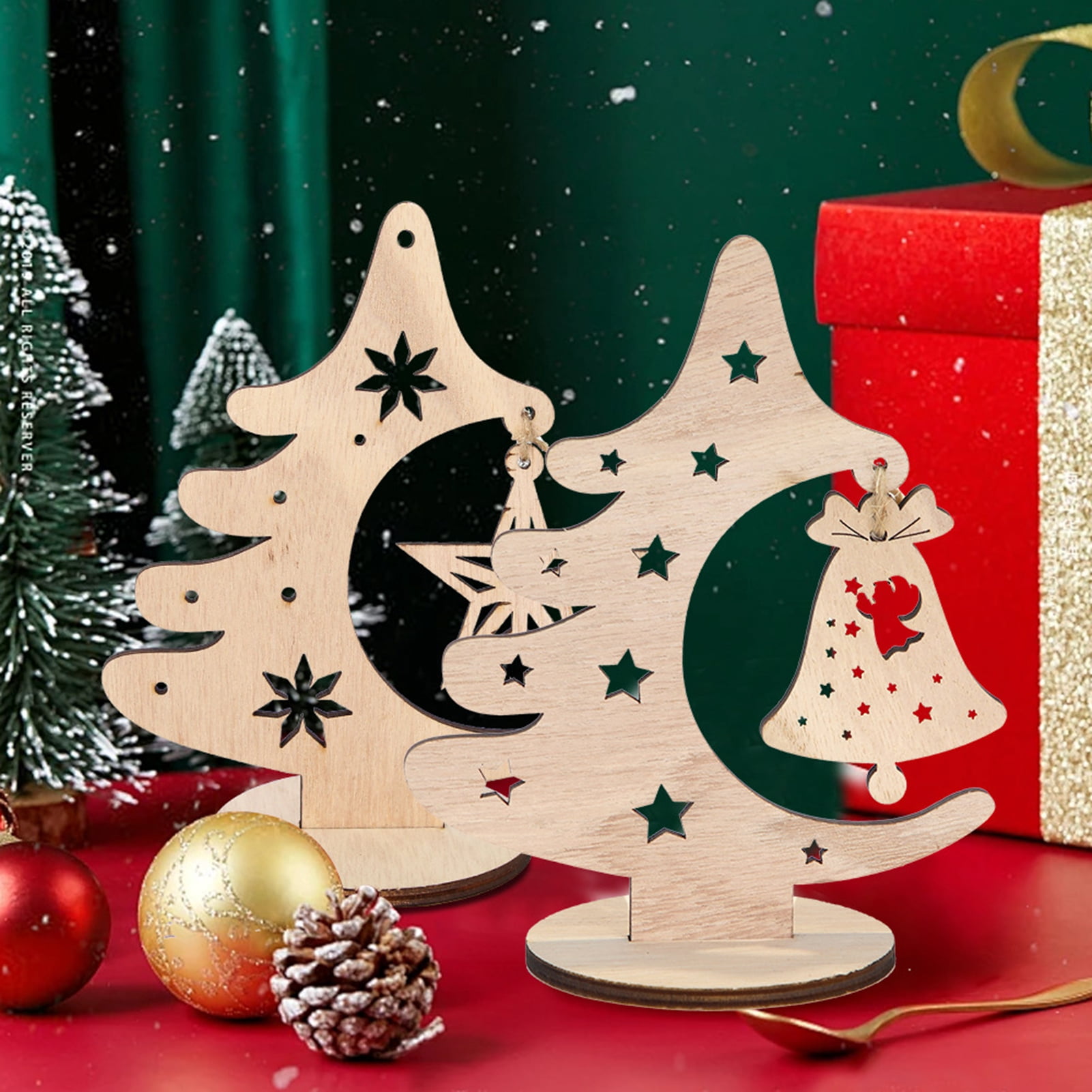 Dserhfy Xmas Tree Cutout Ornament Wooden Tree Ornament with Cut-out ...