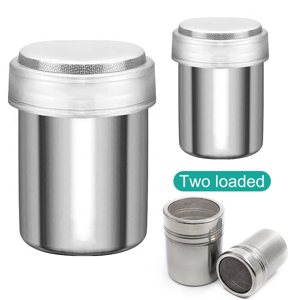 Dsseng 2 Pieces Powder Sugar Shaker with Lid - Stainless Steel Fine ...
