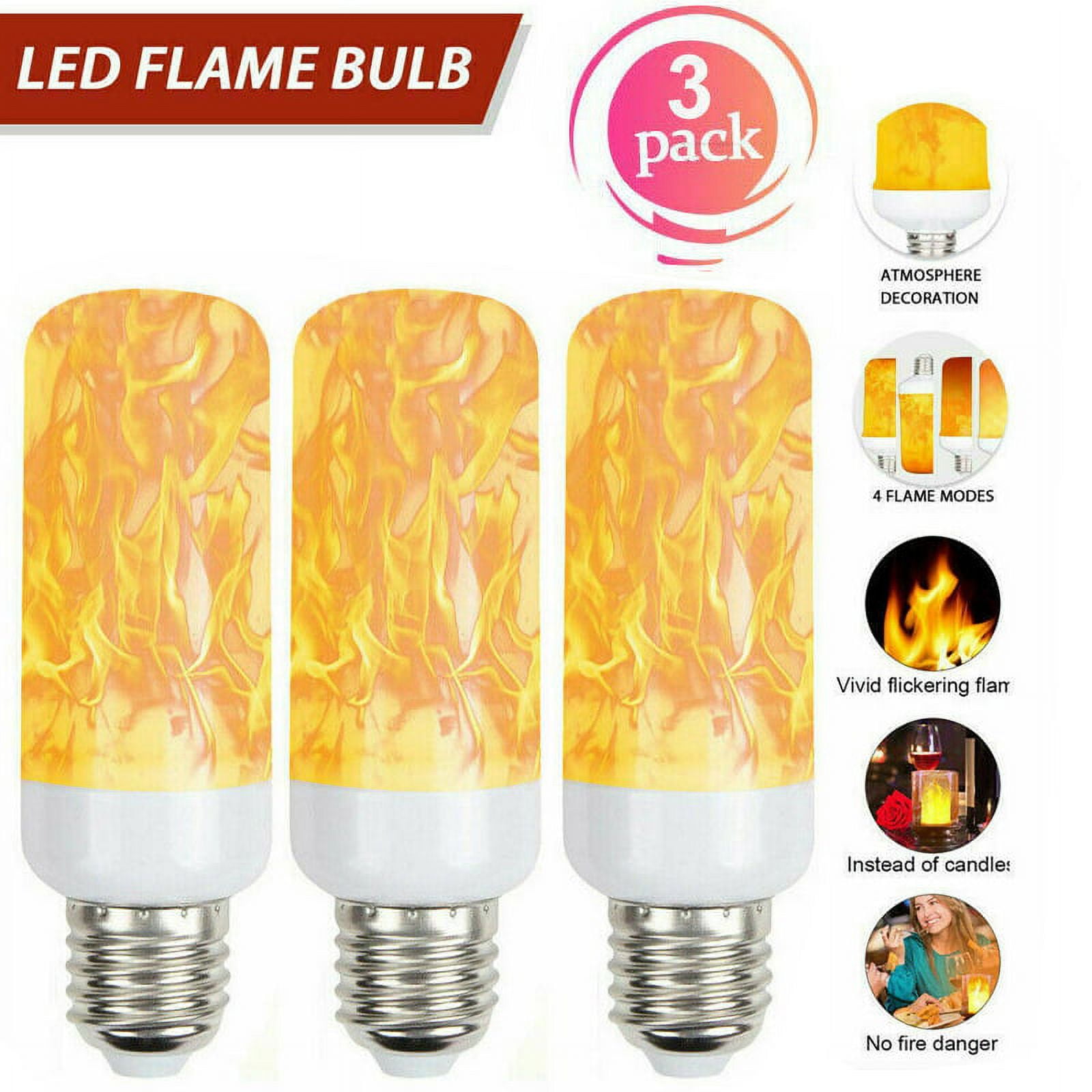 Dsseng 3Pcs Flame Effect Light Bulb, 2 Modes Flame Lights Bulbs, E27 ...