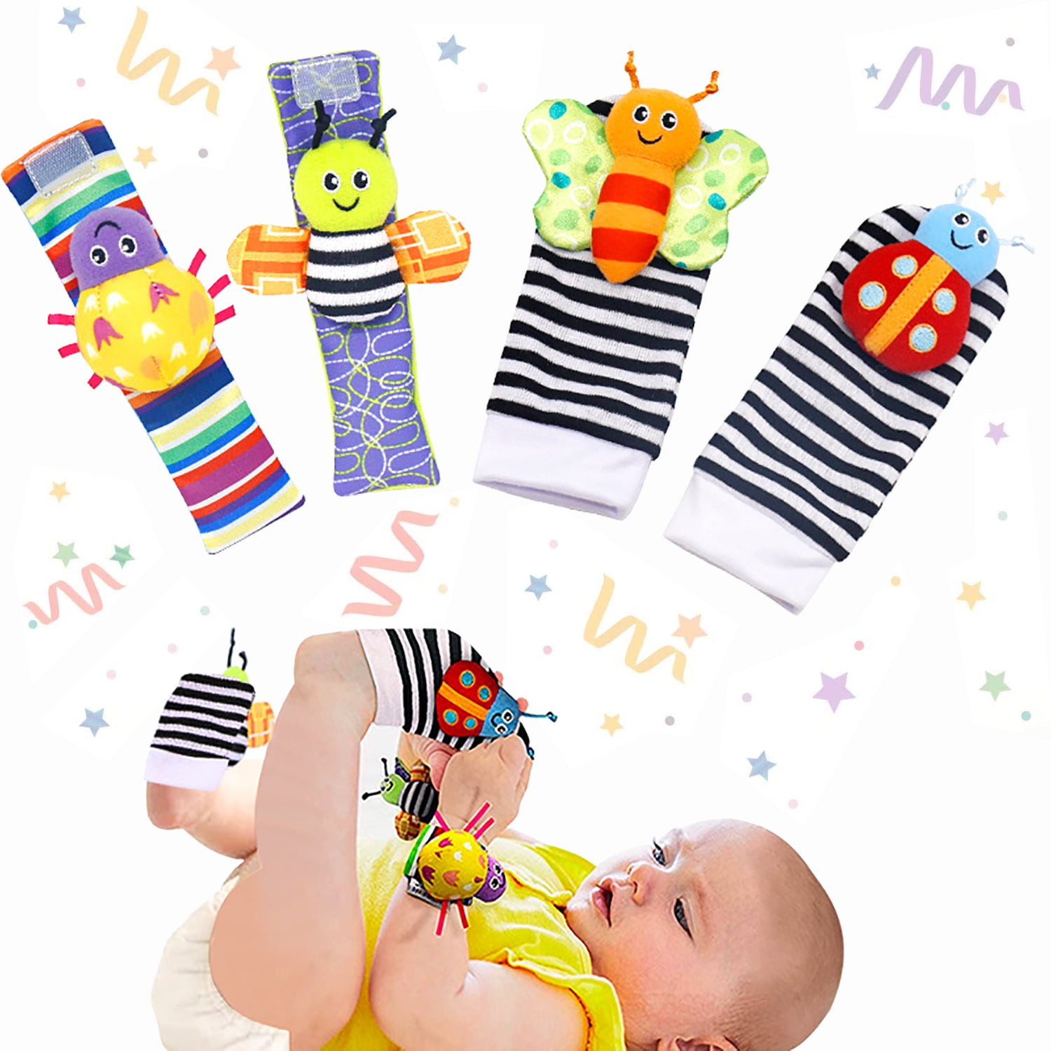Dsseng 4PCS Baby Toys for 0-12 Months Infant Toys Wrist Rattles for ...