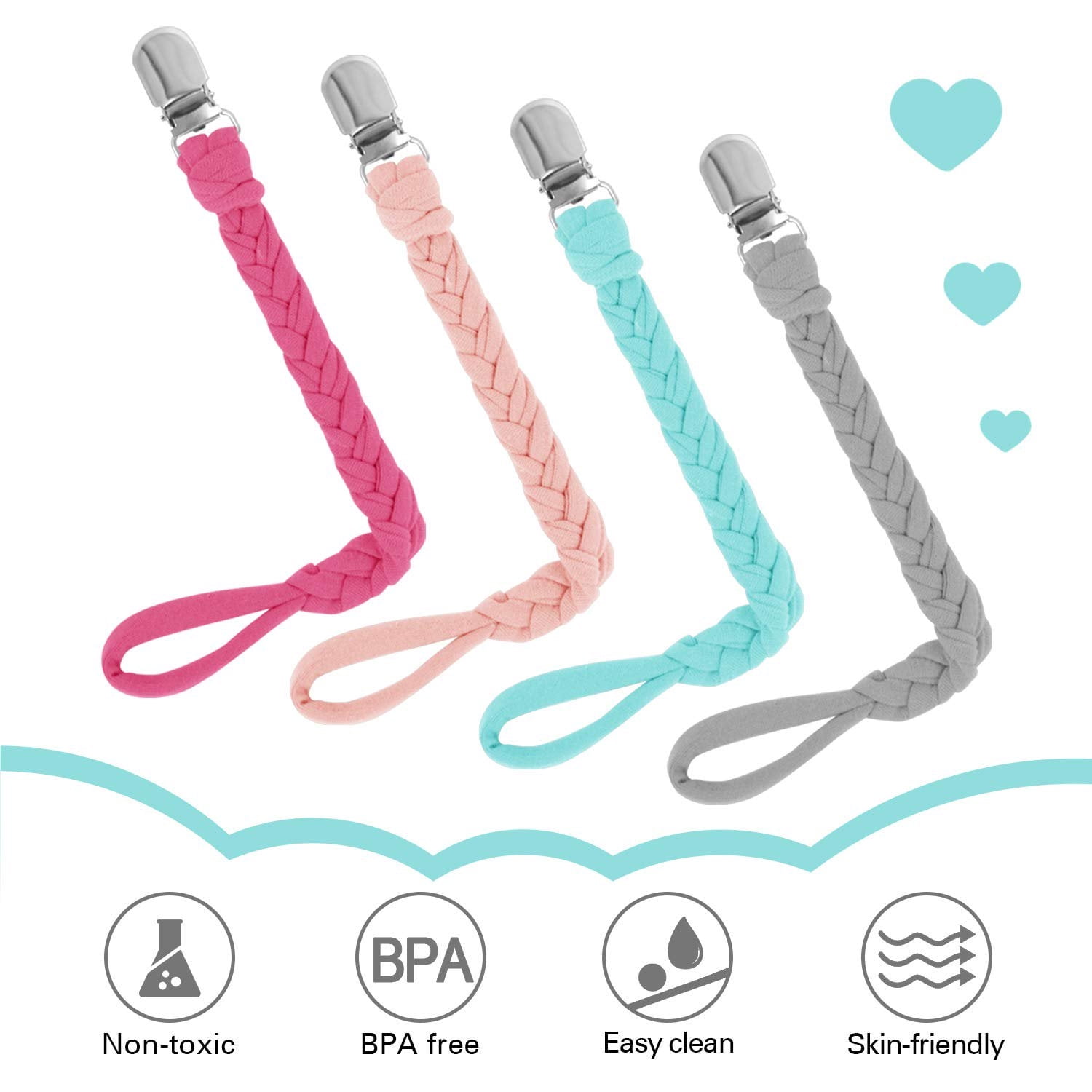 Dsseng 4Pcs Pacifier Clip Holder for Boy and Girl Unisex Design ...