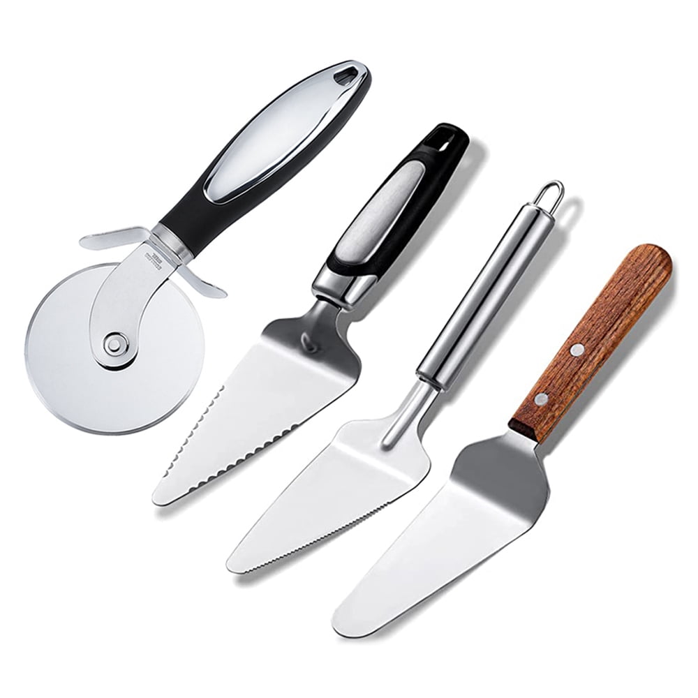 Dsseng 4Pcs Pizza Cutter,Cake Spatula Pizza Knife Wooden Handle ...