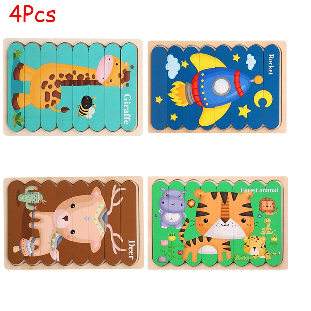 Dsseng 4Pcs Learning Toys- Wooden Creative Bar Puzzle Kids Educational ...