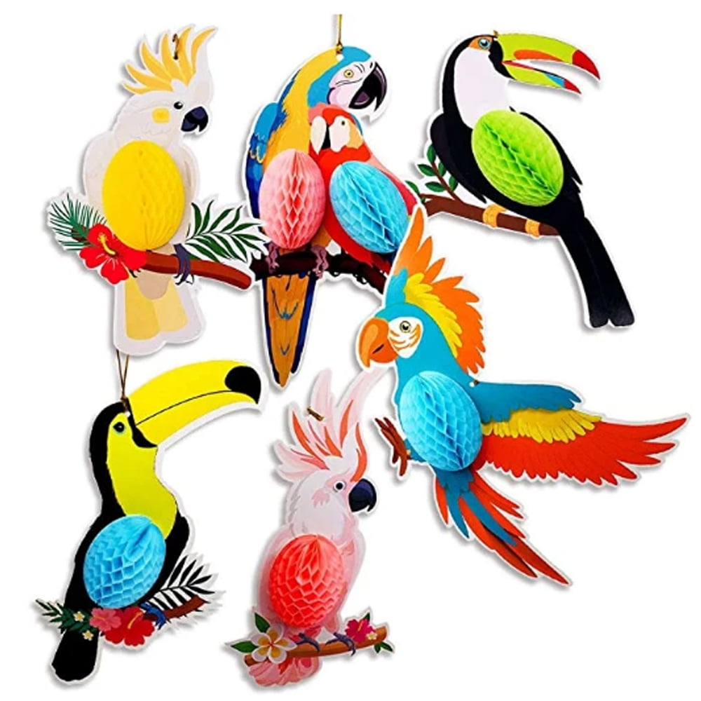 Dsseng 6Pcs Tropical Birds Parrot Honeycomb Decorations Hawaiian Summer ...