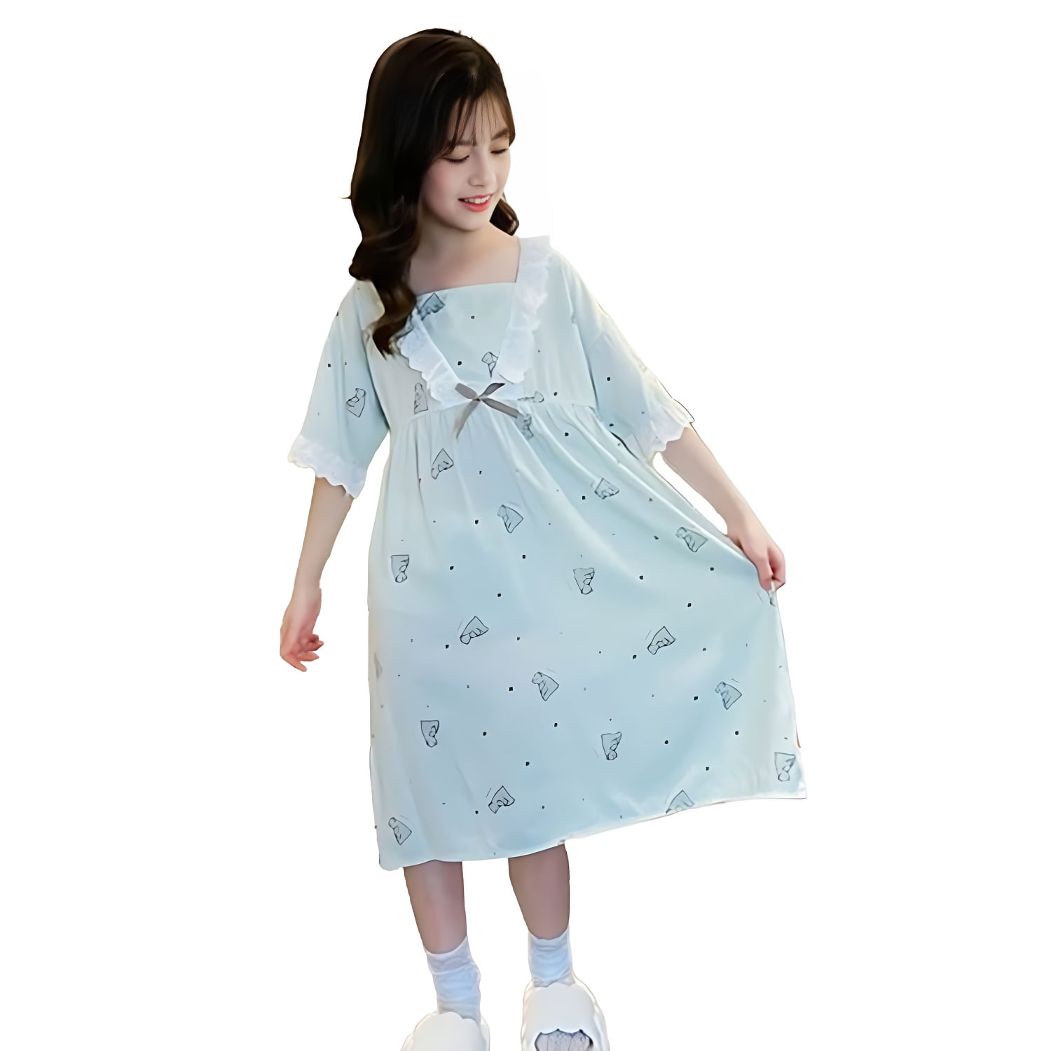 Dsseng Children's sweet lace silk nightdress for teen girls Children ...