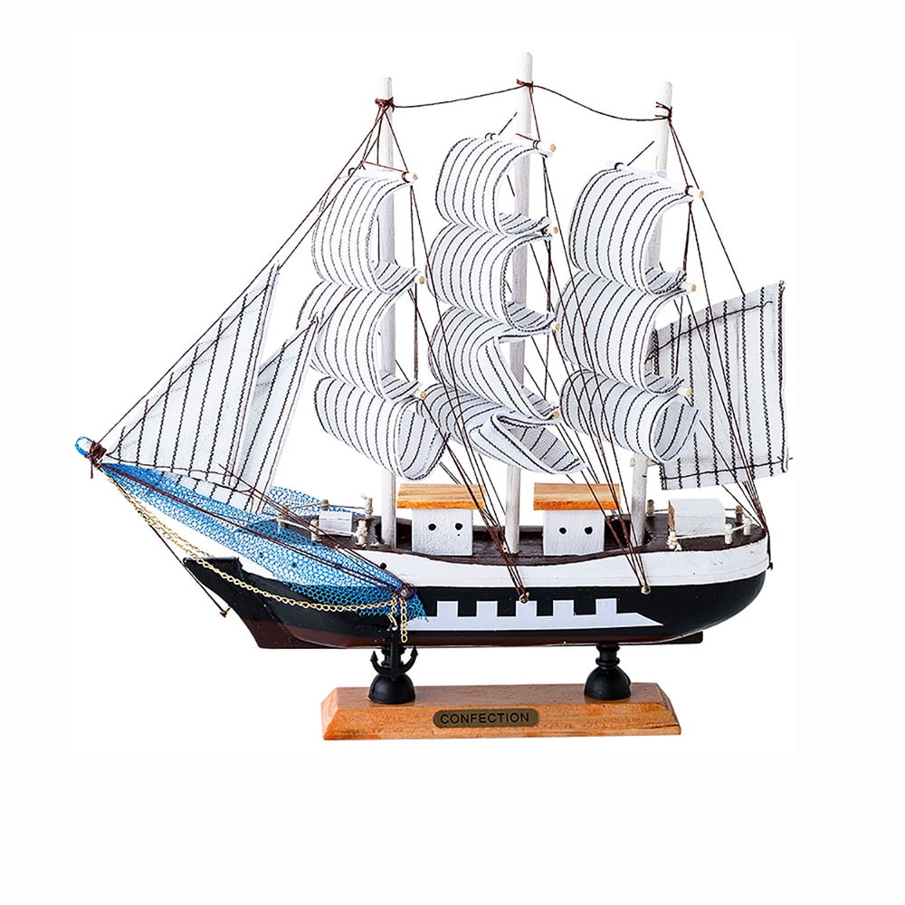 Dsseng Sailboat Model Decor, Wooden Sailing Boat Nautical Decor Model ...