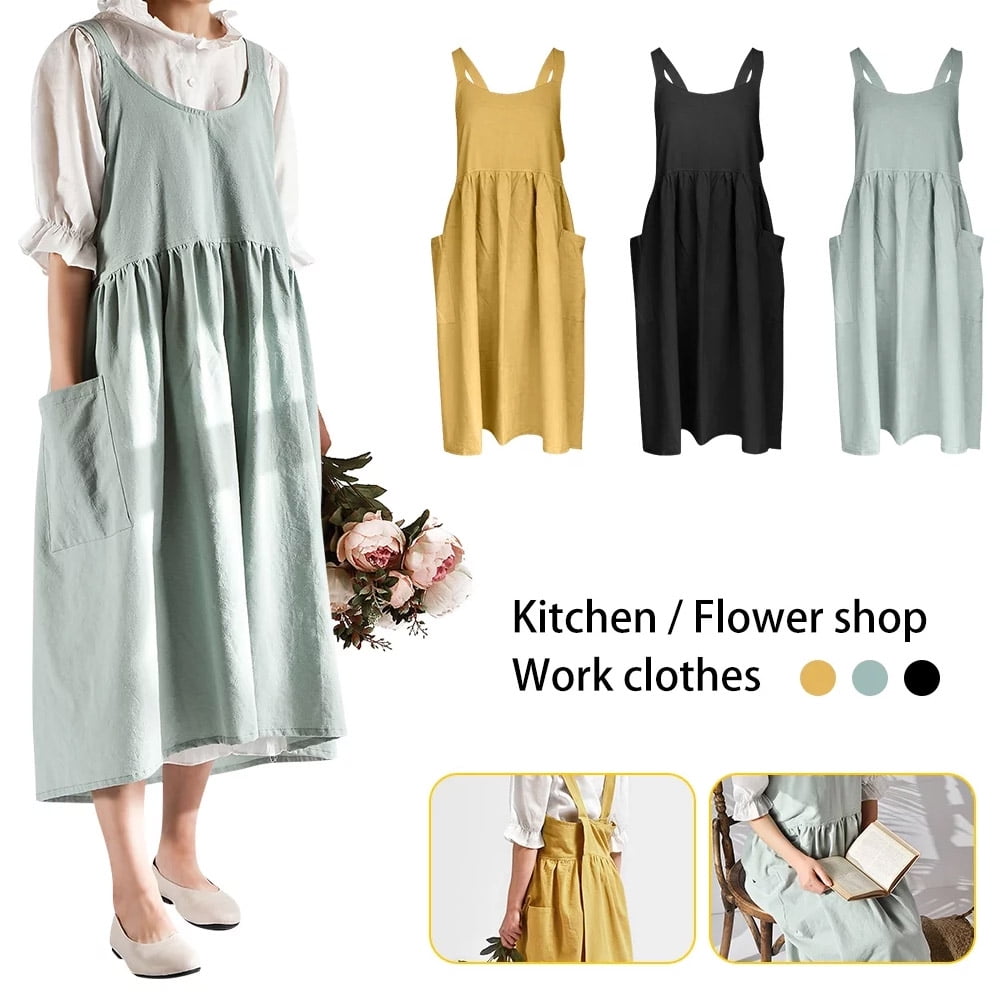 Dsseng Women Girls Cross Back Apron Gardening Works Cotton Aprons for ...