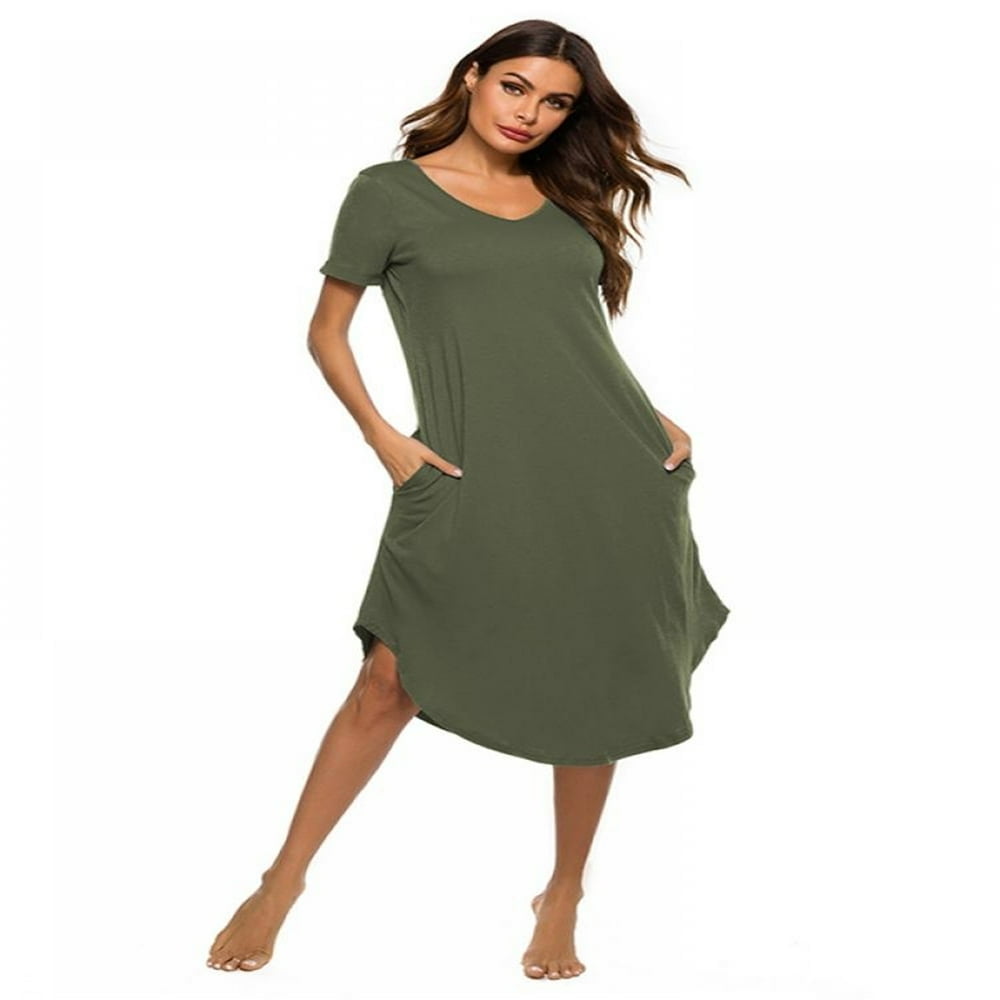 Dsseng Women‘s Plus Size Long Lounger House Dress or Nightgown with ...