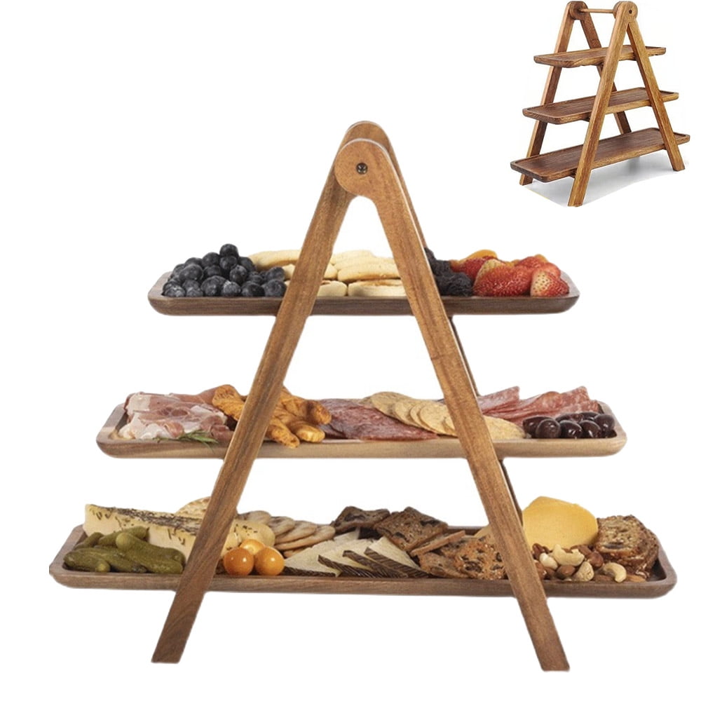 Dsseng Wood 3 Tier Rectangle Platter,Rustic Large Storage Food Dessert ...