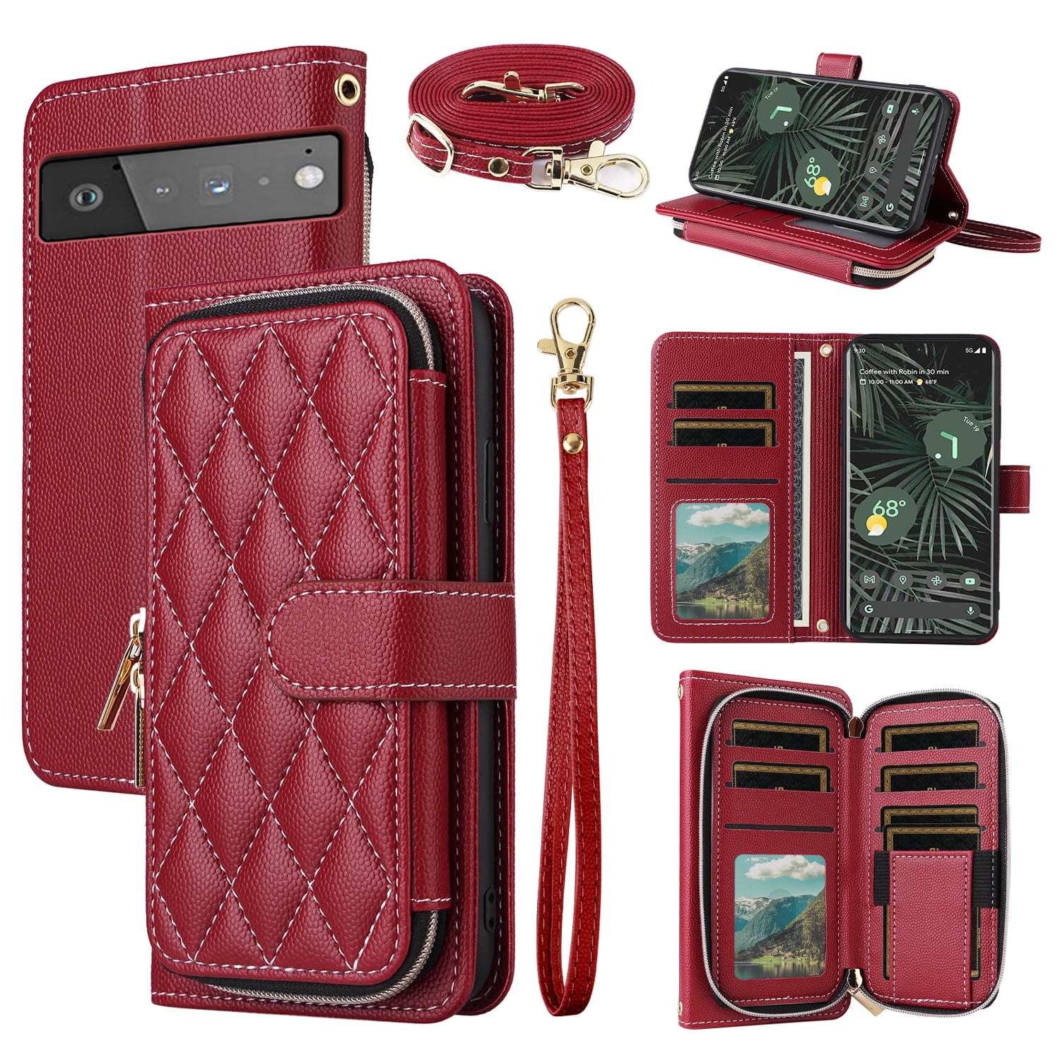 Dswteny Argyle Wallet Case for Google Pixel 6 Pro with Wrist Strap ...