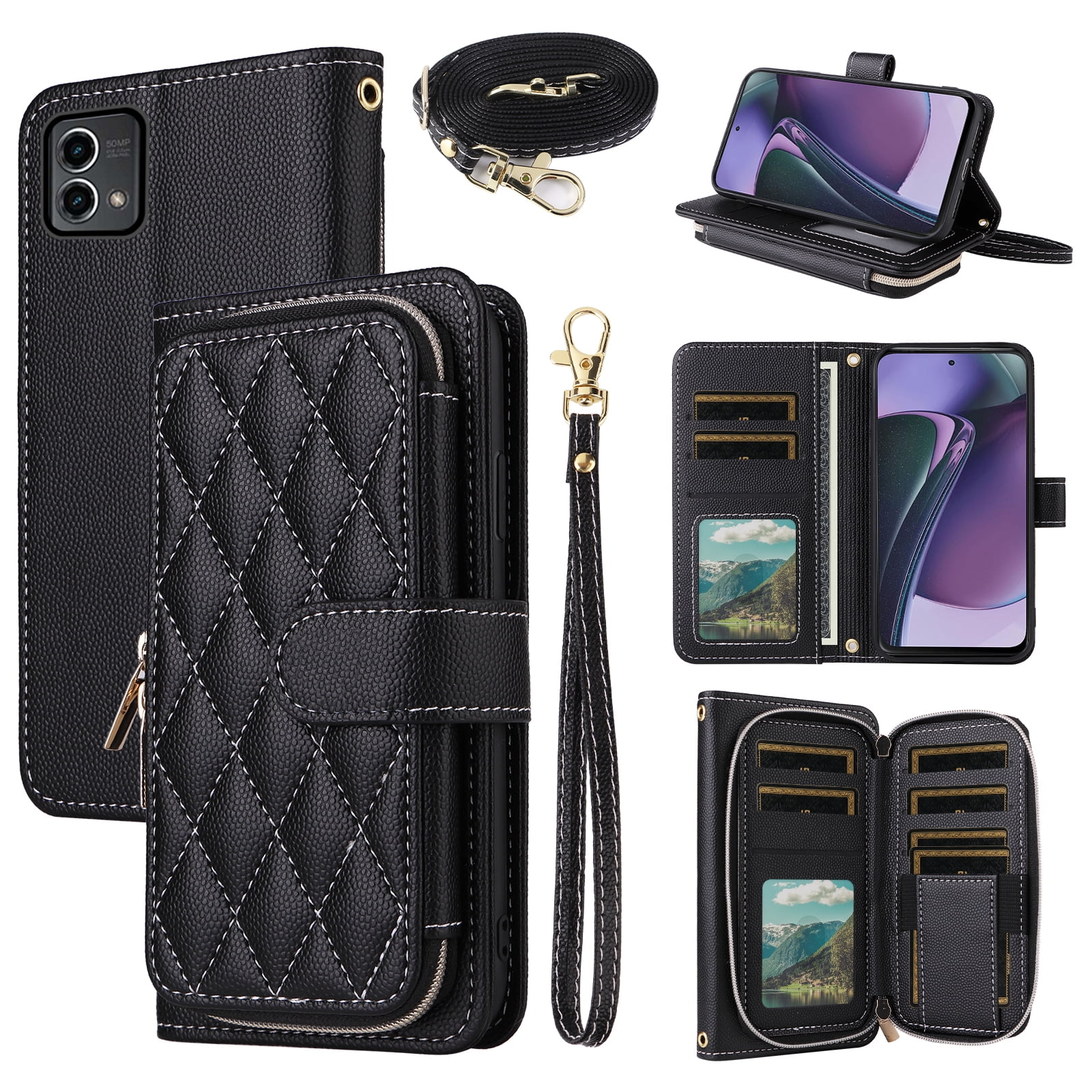 Dswteny Argyle Wallet Case for Motorola Moto G Stylus 5G 2023 with Wrist Strap Shoulder Strap ...