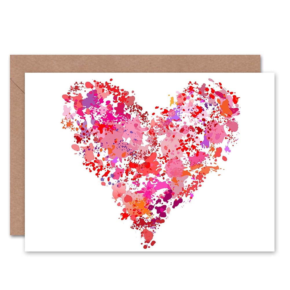 Dt Paint Splatter Heart Shape Birthday Greetings Card Plus Envelope ...