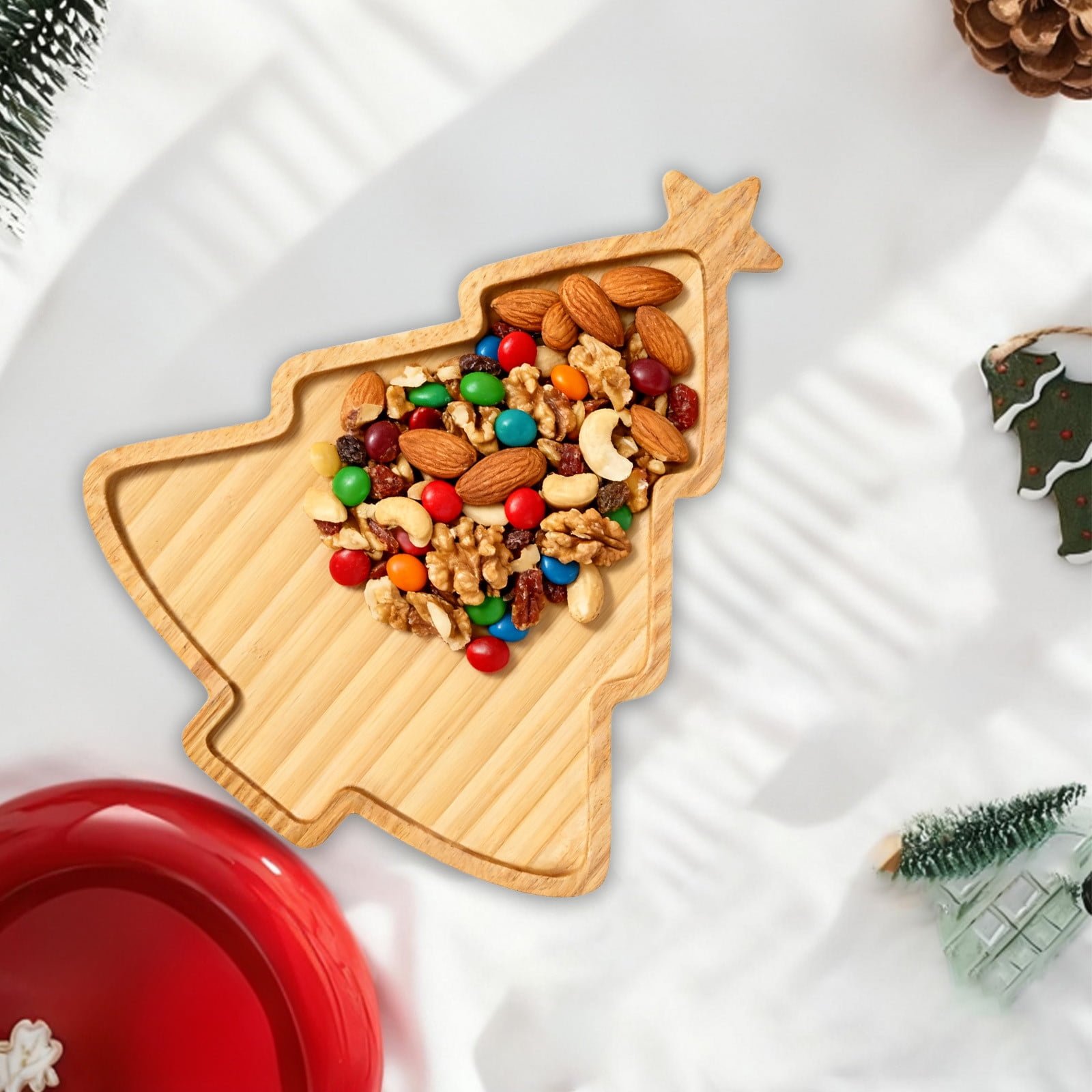Dtchengua Christmas Tree Shaped Wooden Tray, Large Serving Platter for ...