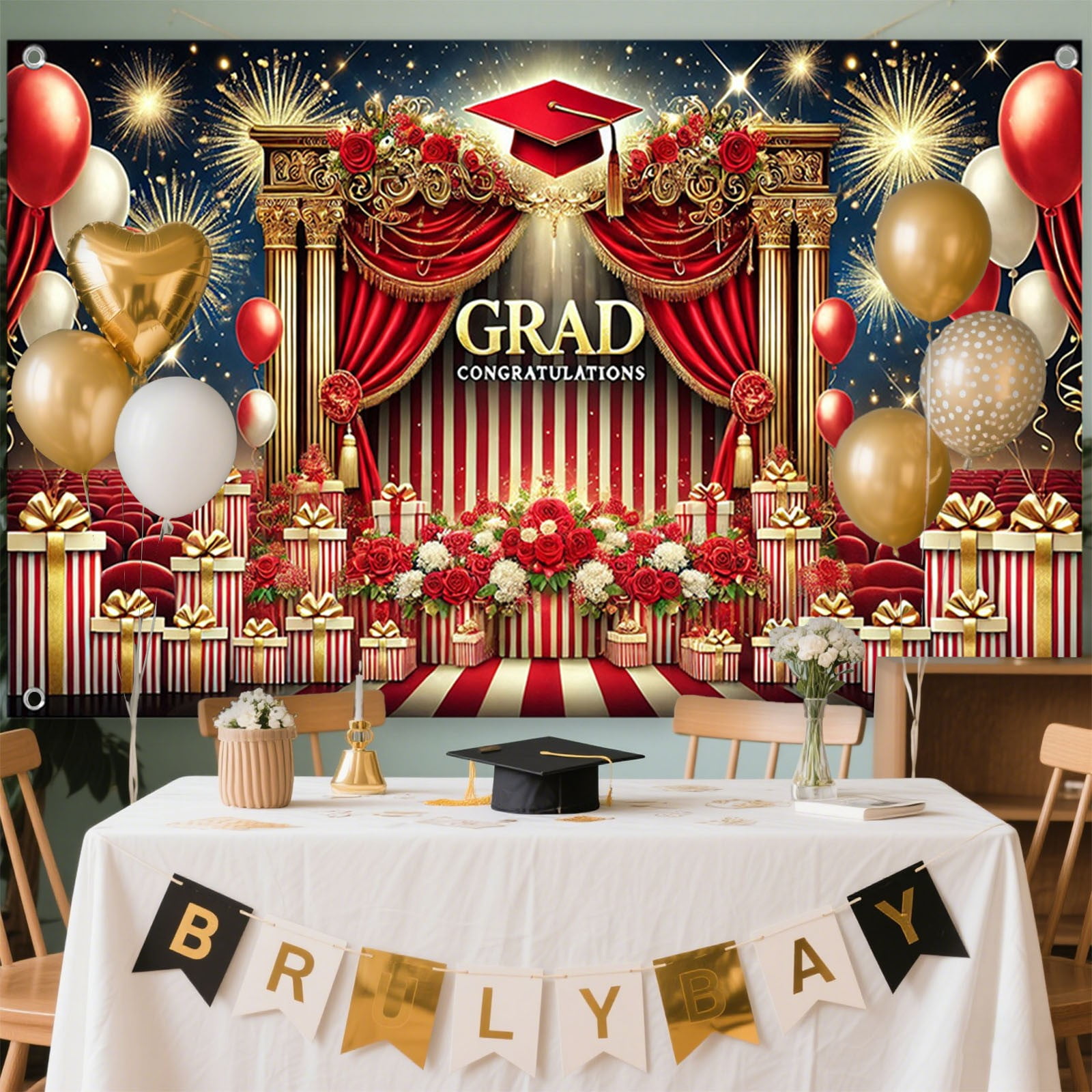 Dtchengua Congrats Grad 2025 Backdrop - Graduation Party Decorations ...