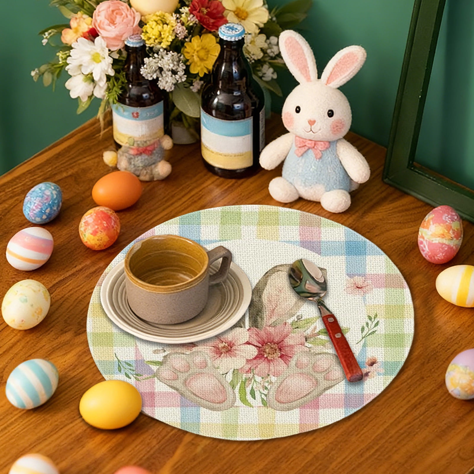 Dtchengua Cute Bunny Easter Placemats Set of 4 - Round Wipeable Table ...