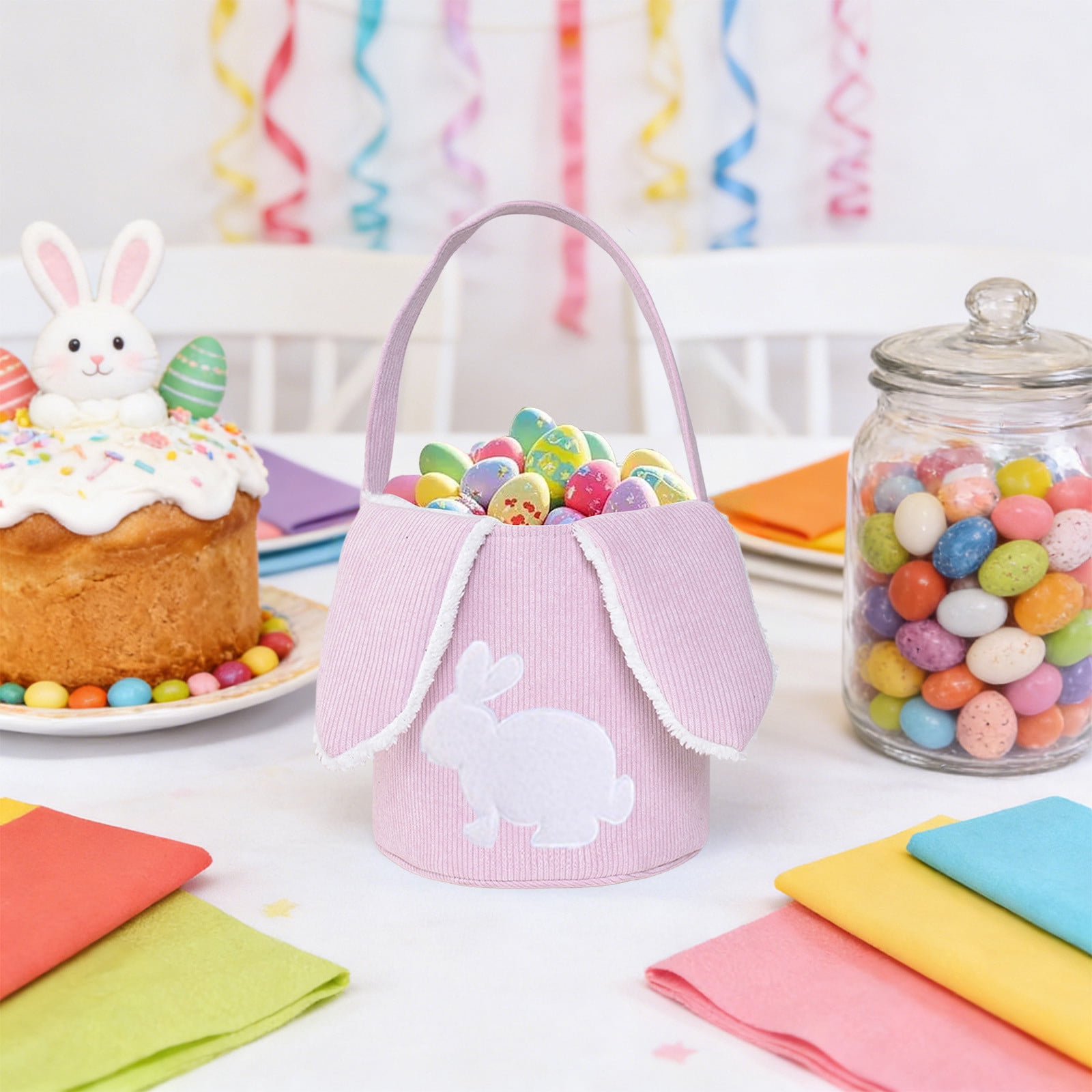 Dtchengua Easter Bunny Shaped Basket - Decorative Candy Holder Bag with ...