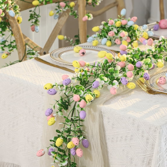 Dtchengua Easter Garland - Wall Hanging with Faux Green Plants & Eggs ...