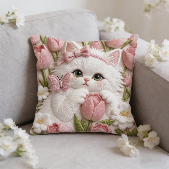Dtchengua Floral Cat Pillow Covers, Boho Cat Lover Pillowcase, 18x18 ...