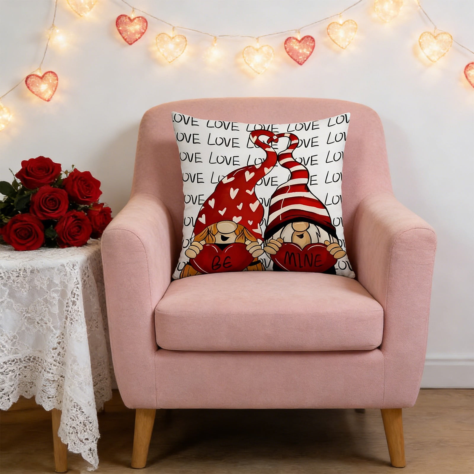 Dtchengua Heart Print Decorative Pillow - Red Valentine‘s Throw for ...