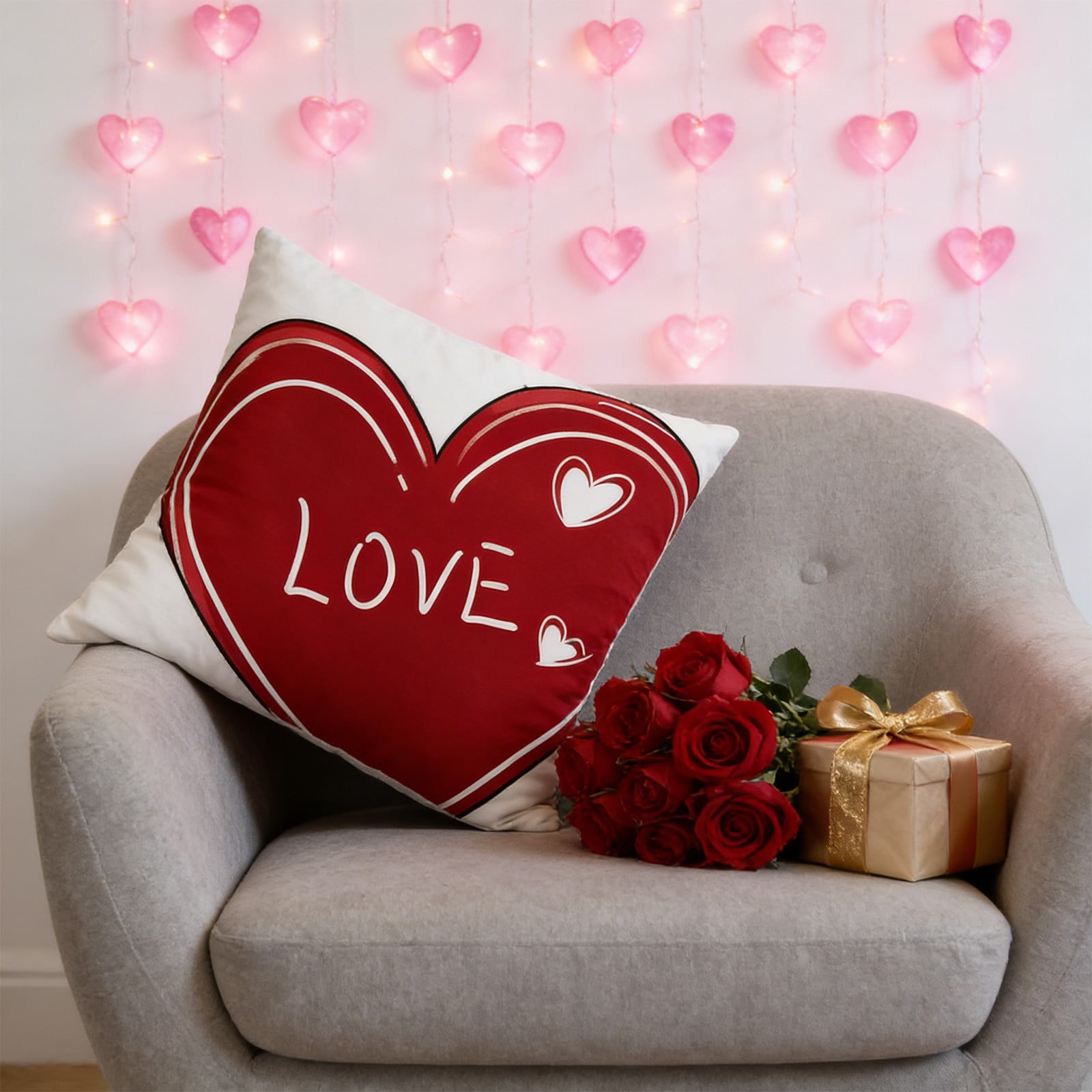 Dtchengua Heart Print Decorative Pillow - Red Valentine‘s Throw for ...