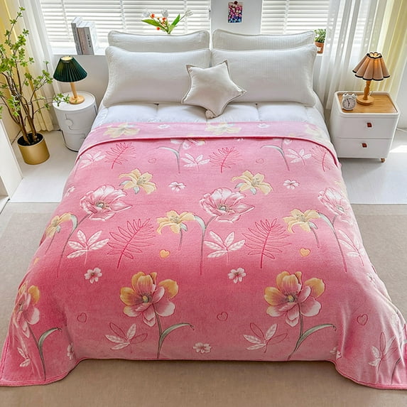 Dtchengua Pink Coral Flannel Bed Blanket for Teen Girl's Room, Soft ...