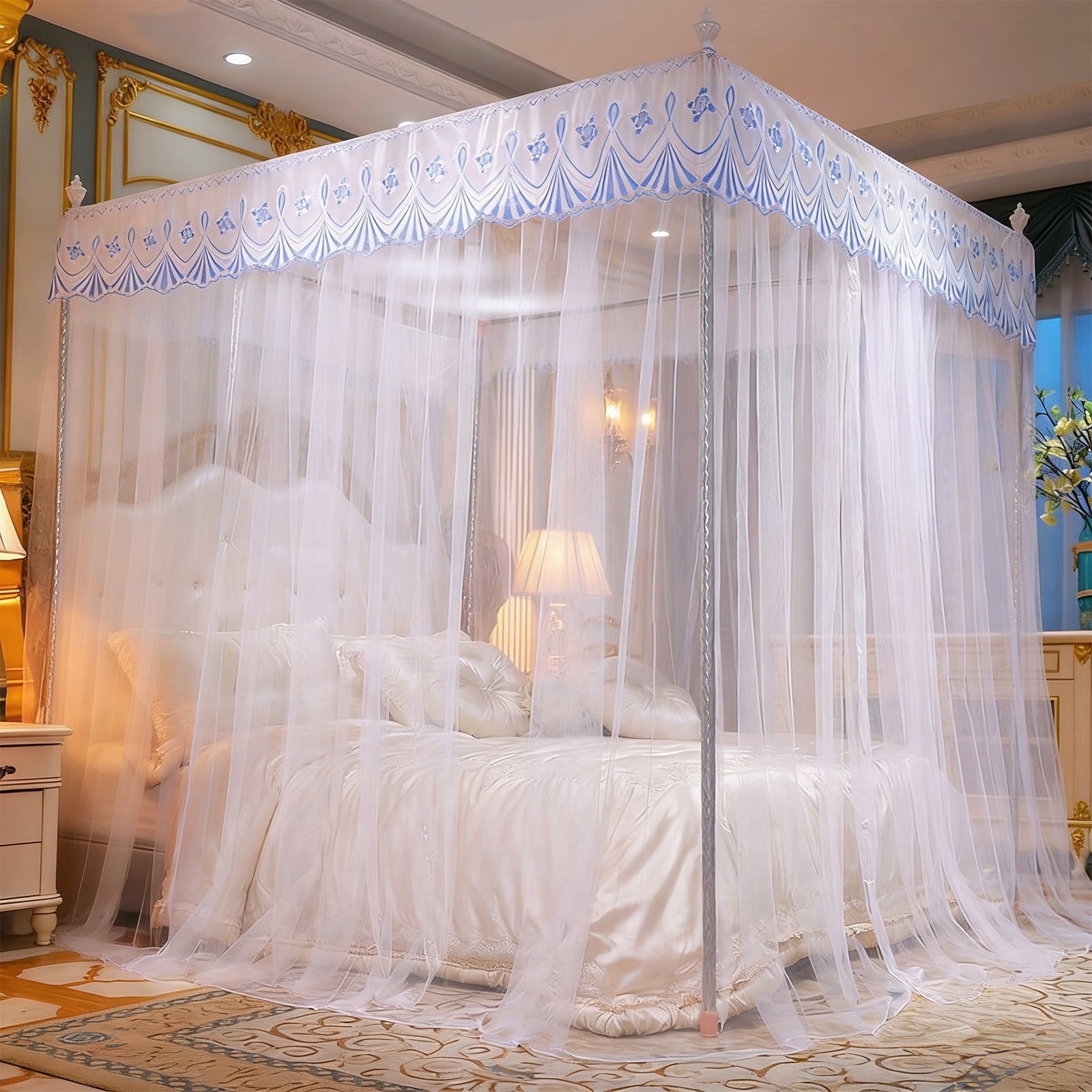 Dtchengua Princess Style Canopy Bed Mosquito Net - 3-Door Design Floor ...