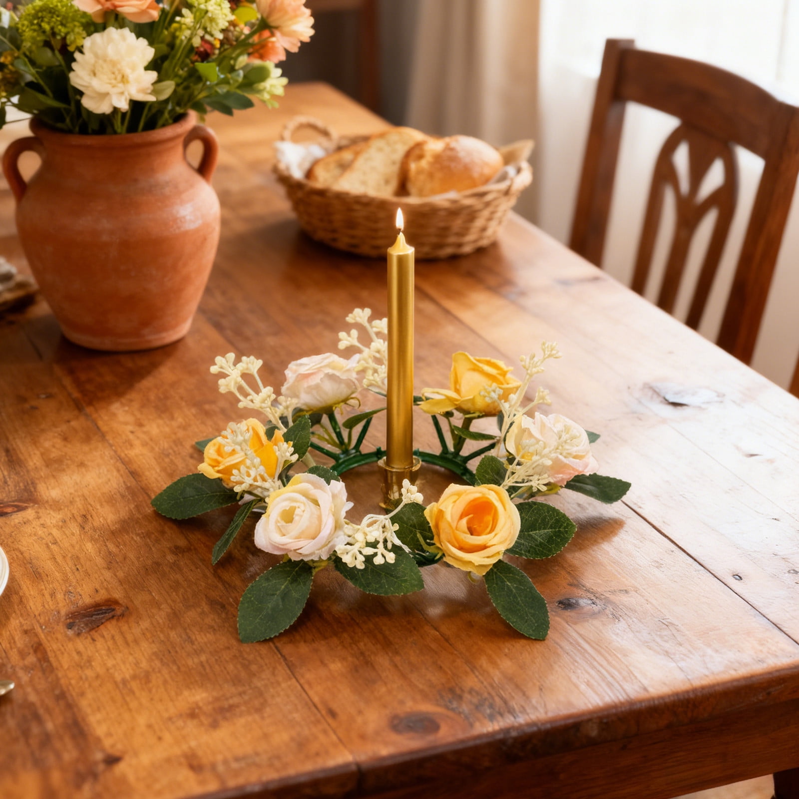 Dtchengua Romantic Rose & Candle Holder Set - Artificial Flower Wreath ...