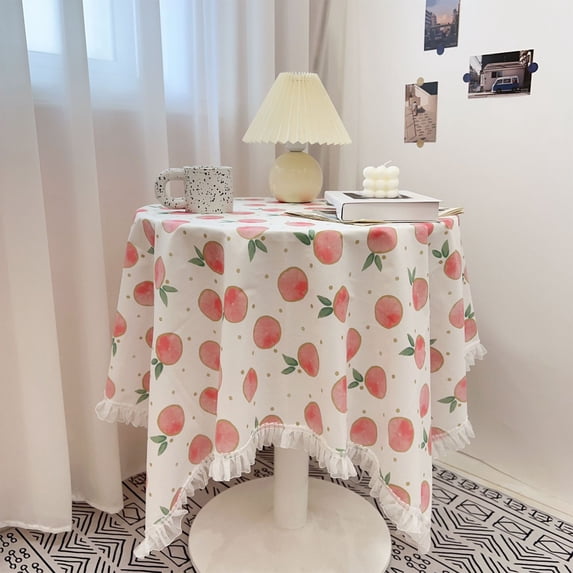 Dtchengua Round Tablecloth with Tassel Lace Trim - Fruit & Floral Print ...