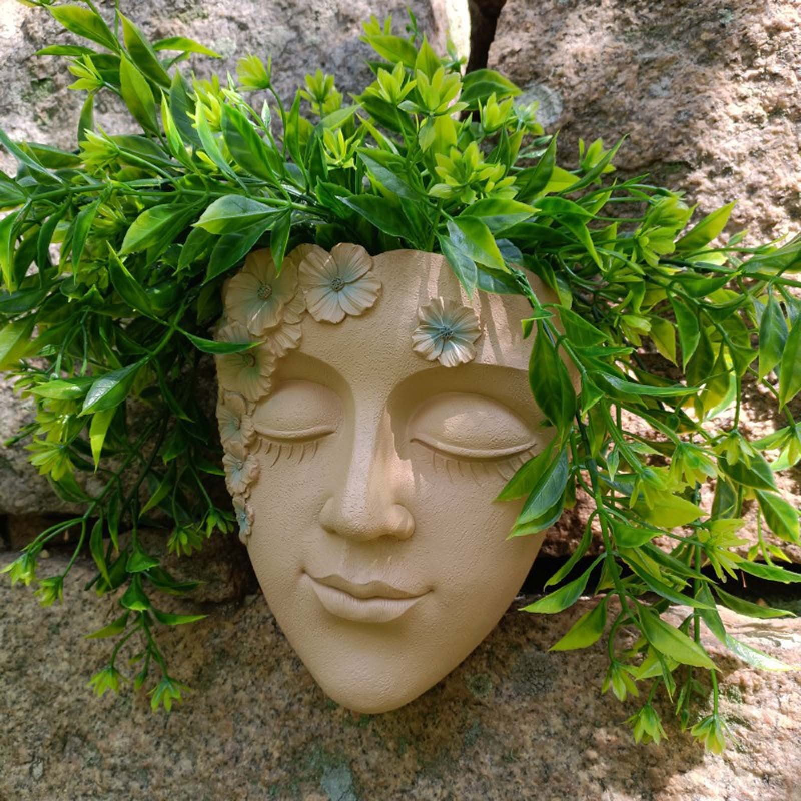 Dtchengua Sculptural Face Wall Planter - Weather-Resistant Resin Wall ...