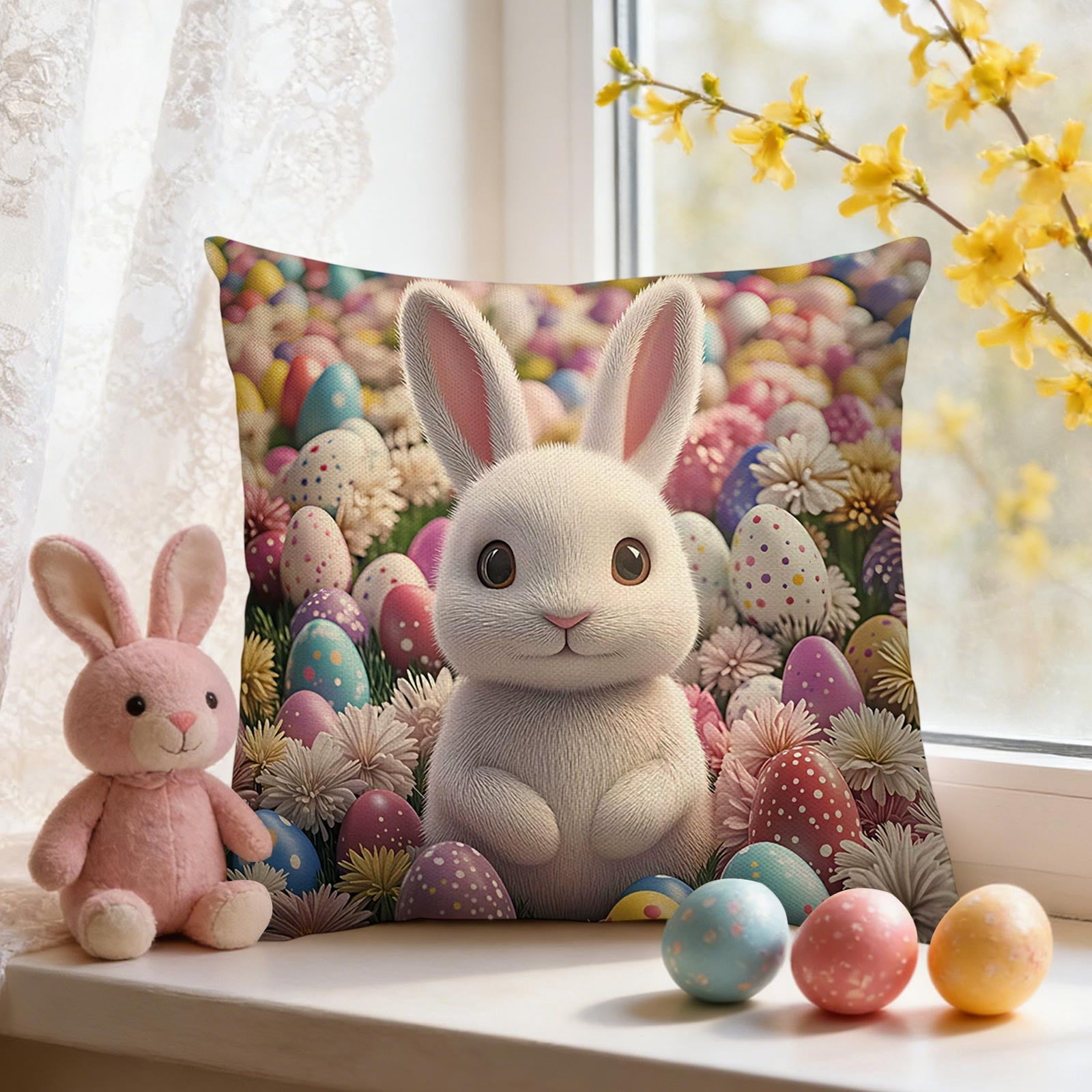 Dtchengua Spring Floral Throw Pillow Cover, Easter Egg and Bunny ...