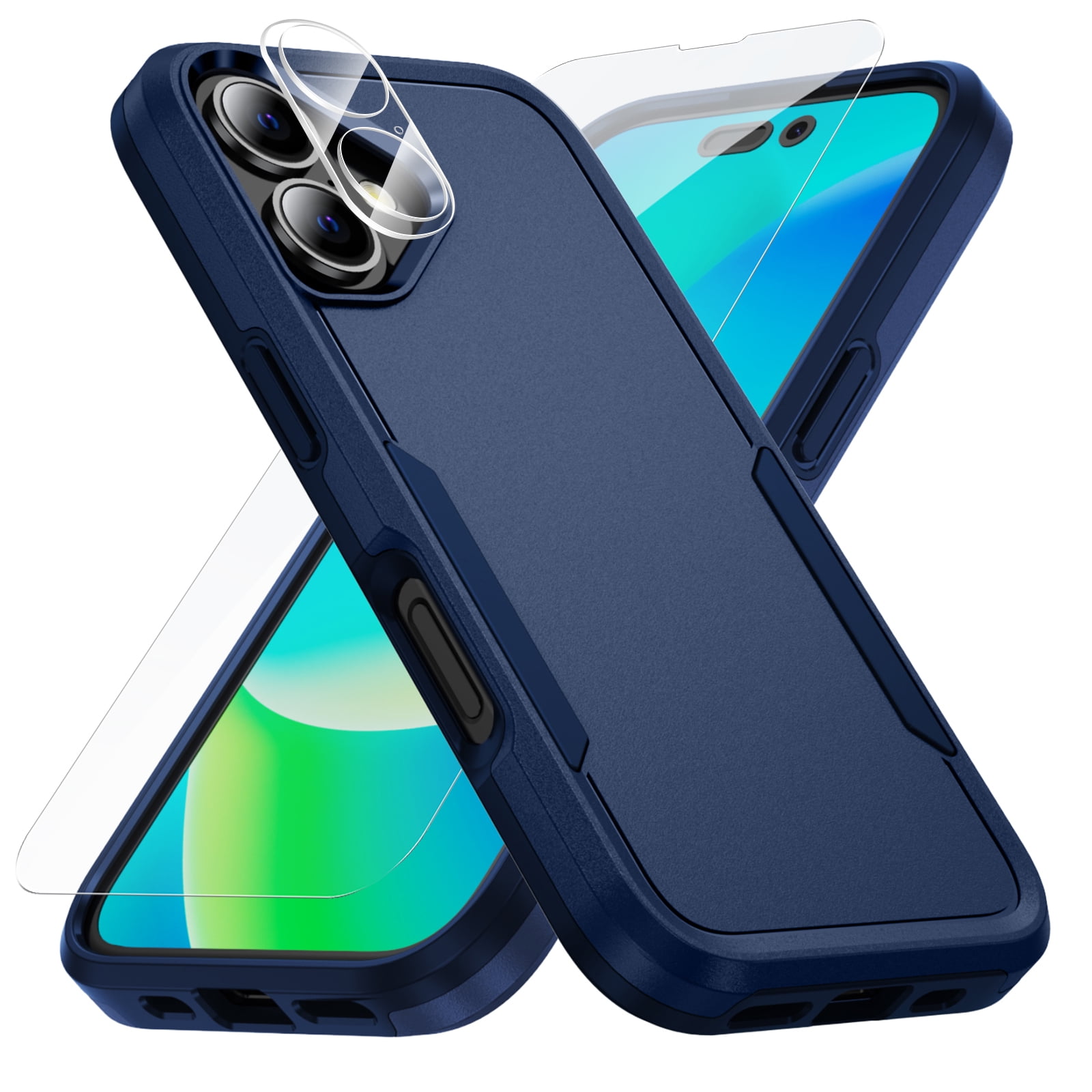 Dteck 3 in 1 for iPhone 16 Case with Tempered Glass Screen Protector ...