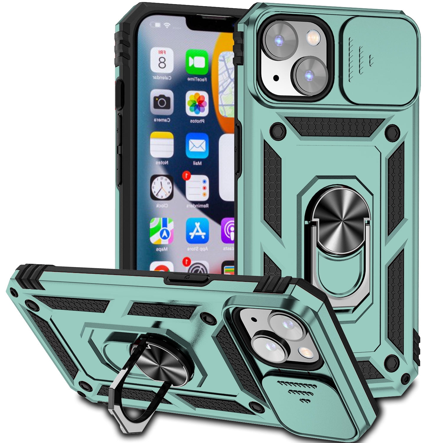 Dteck Armor Case for iPhone 14 Plus Stand Case with Slide Camera Cover ...