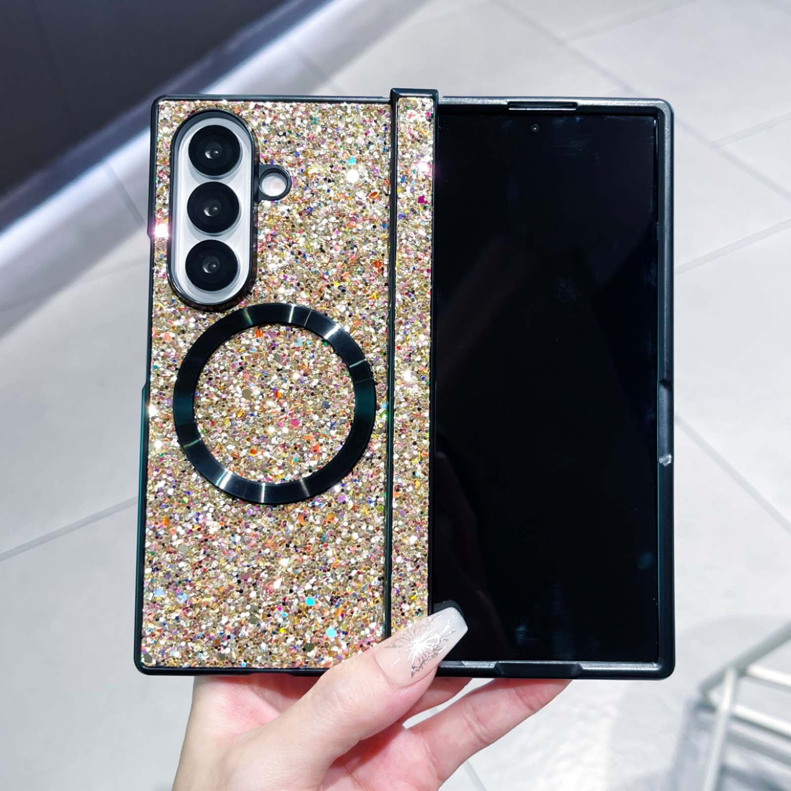 Dteck Bling Glitter Case for Samsung Galaxy Z Fold 7,Shockproof Hinge ...