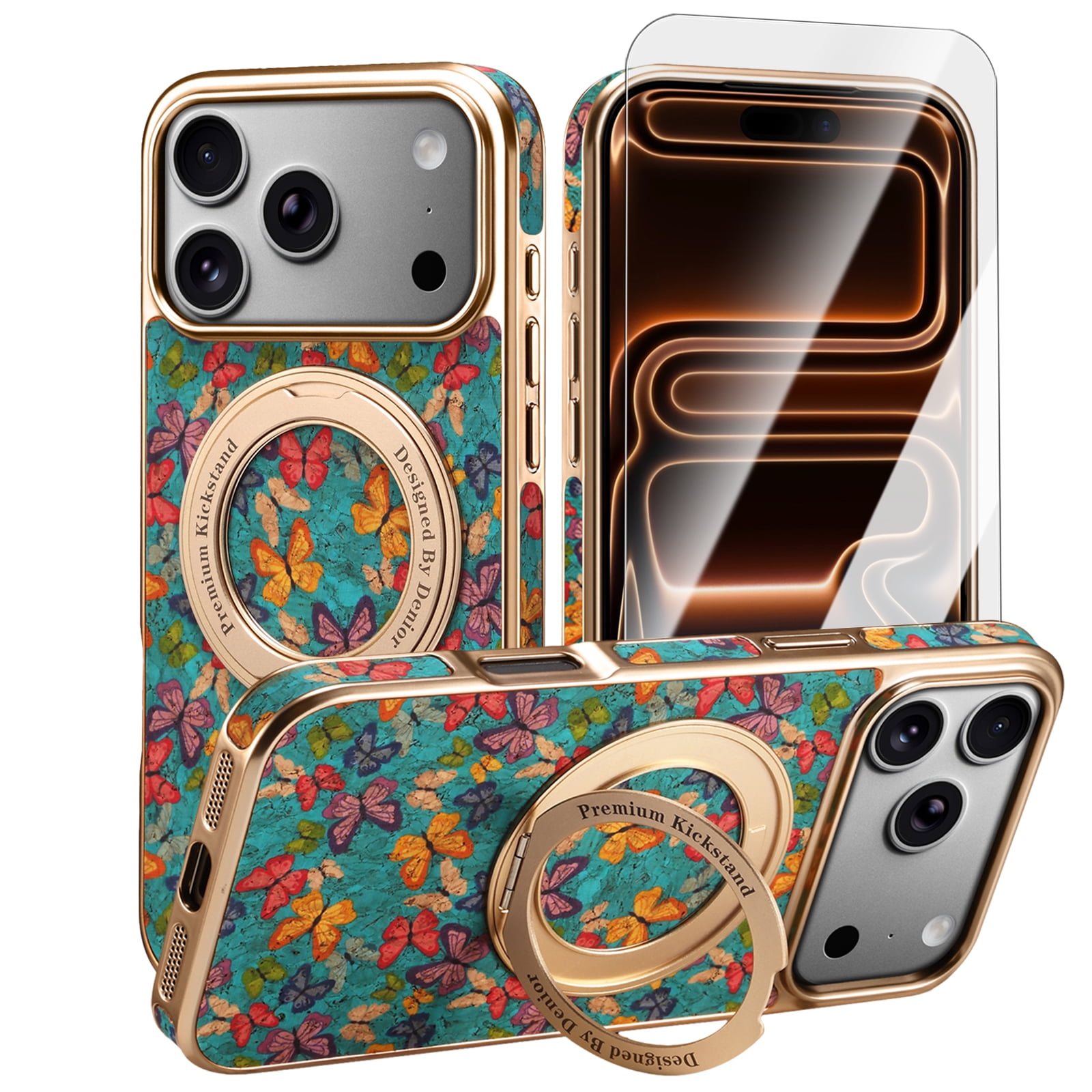 Dteck Butterfly Patterned Magnetic Case with Tempered Glass Screen ...
