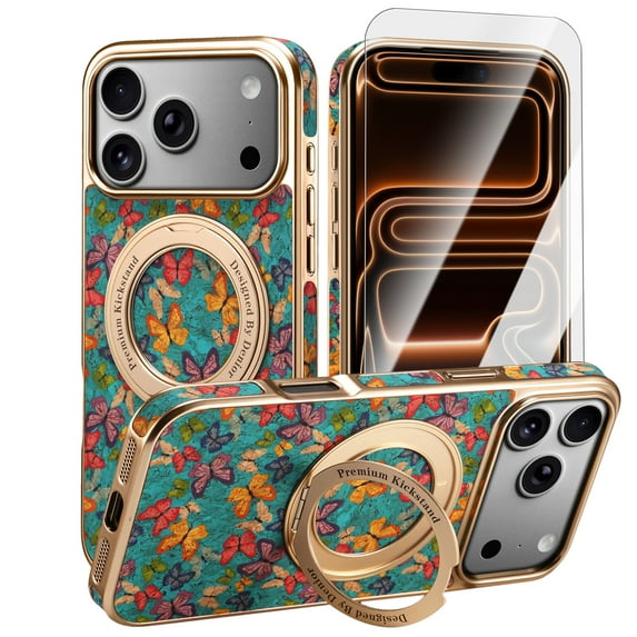 Dteck Butterfly Patterned Magnetic Case with Tempered Glass Screen ...