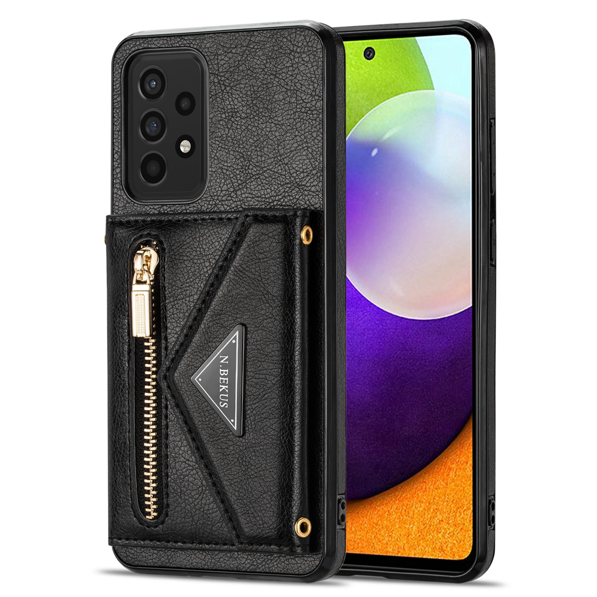 Dteck Case For Samsung Galaxy A52 5G 6.5-inch,Luxury Leather Zipper Card Holder Wallet Cross ...