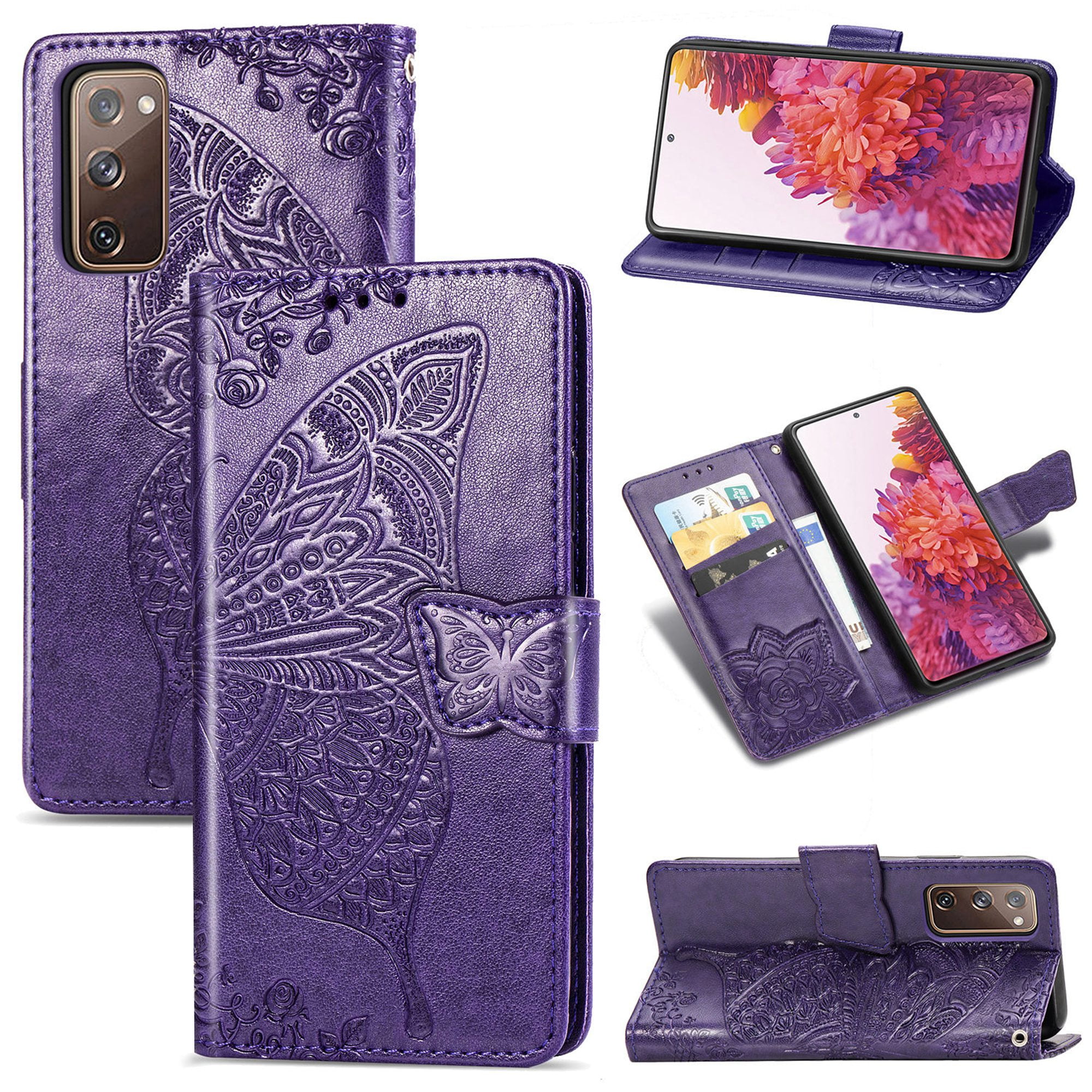 Dteck Case for Samsung Galaxy S20 FE(6.5 inches),Butterfly Patterned Magnetic Leather Wallet ...
