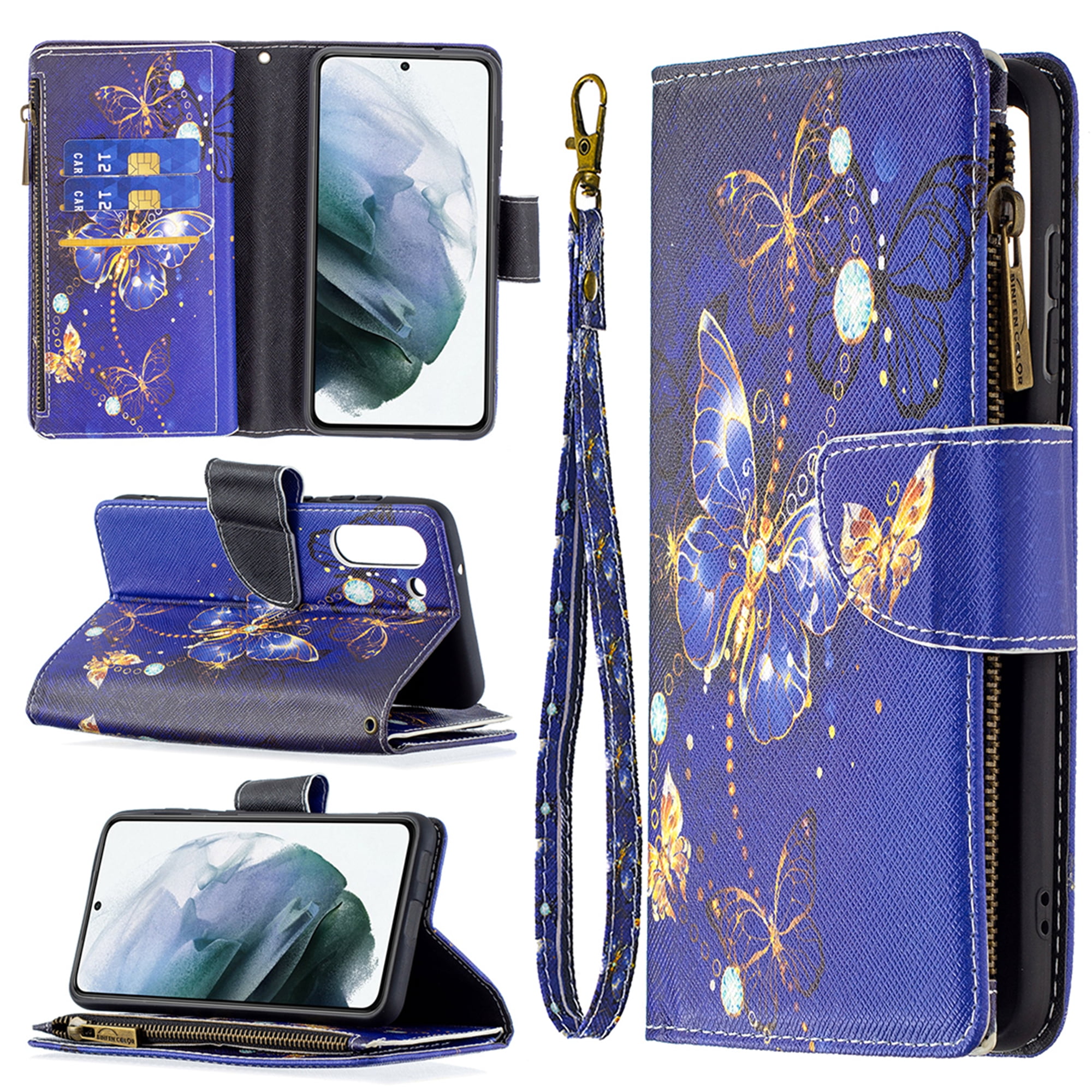 Dteck Case for Samsung Galaxy S21 FE 5G 6.4-inch,Magnetic Patterned Leather Zipper Card Holder ...