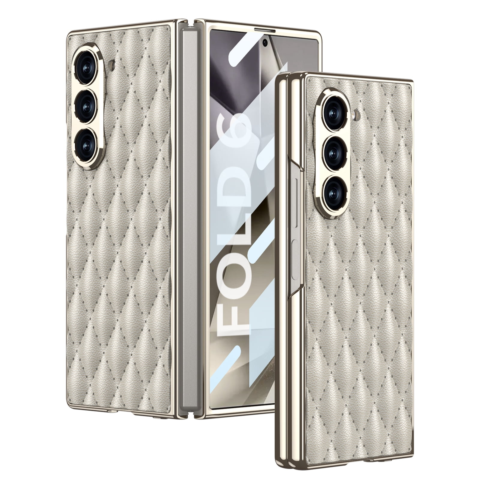 Dteck Case for Samsung Galaxy Z Fold 6,Luxury Leather Case Plating PC ...