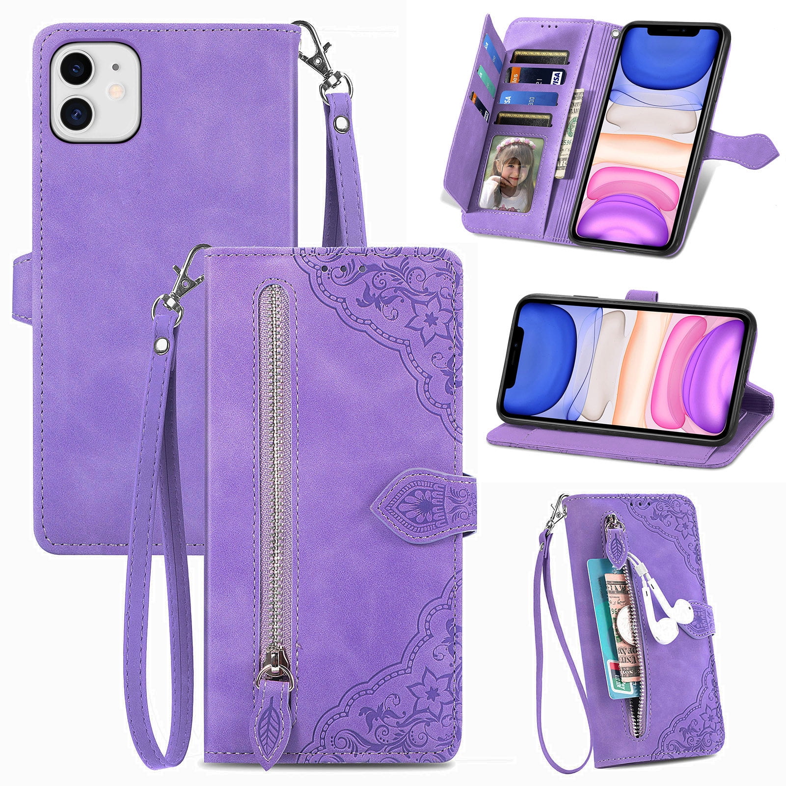 Dteck Case for iPhone 11,Magnetic Leather 7 Card Slots Zipper Wallet ...