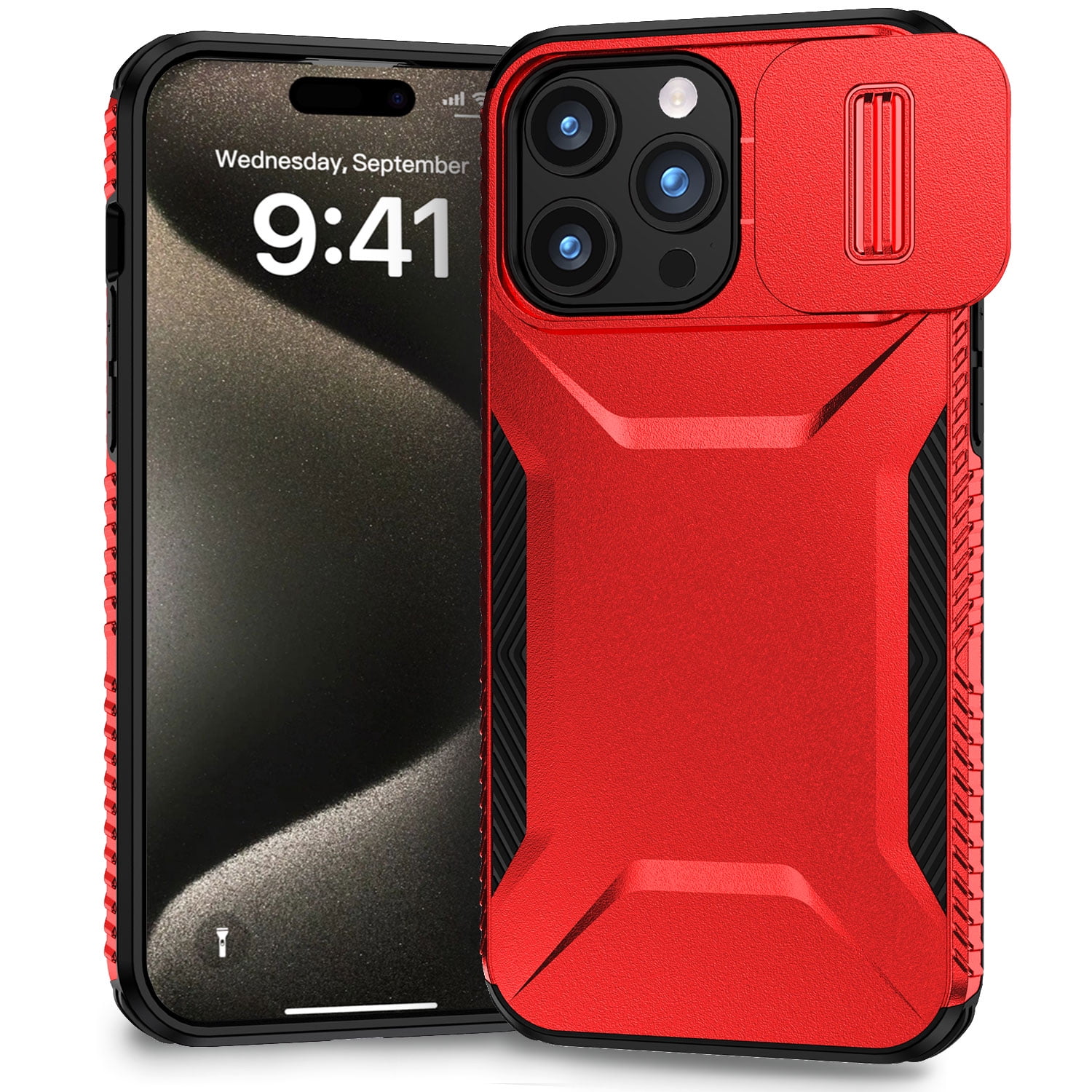 Dteck Case for iPhone 13 Pro,Shockproof TPU+PC Armor Case Slide Lens ...
