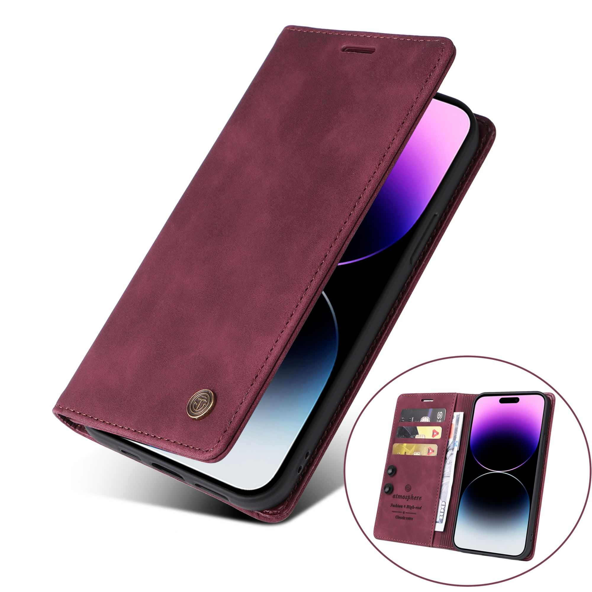 Dteck Case for iPhone 14 Pro, Premium Soft PU Leather Cover TPU Bumper ...