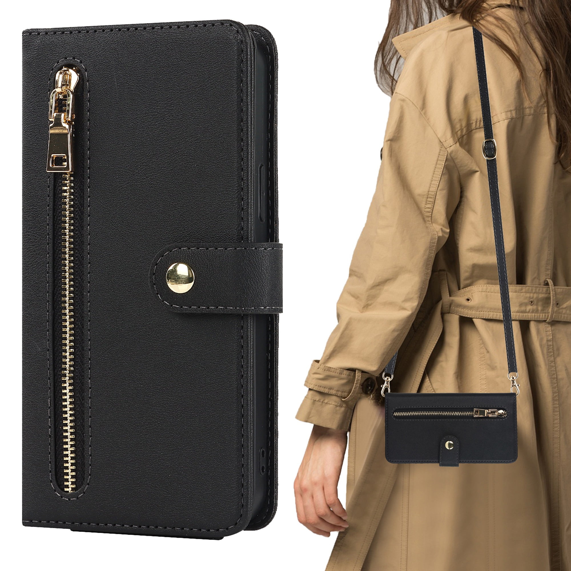 Dteck Crossbody Wallet Case Compatible with iPhone 14 Pro, Premium PU ...