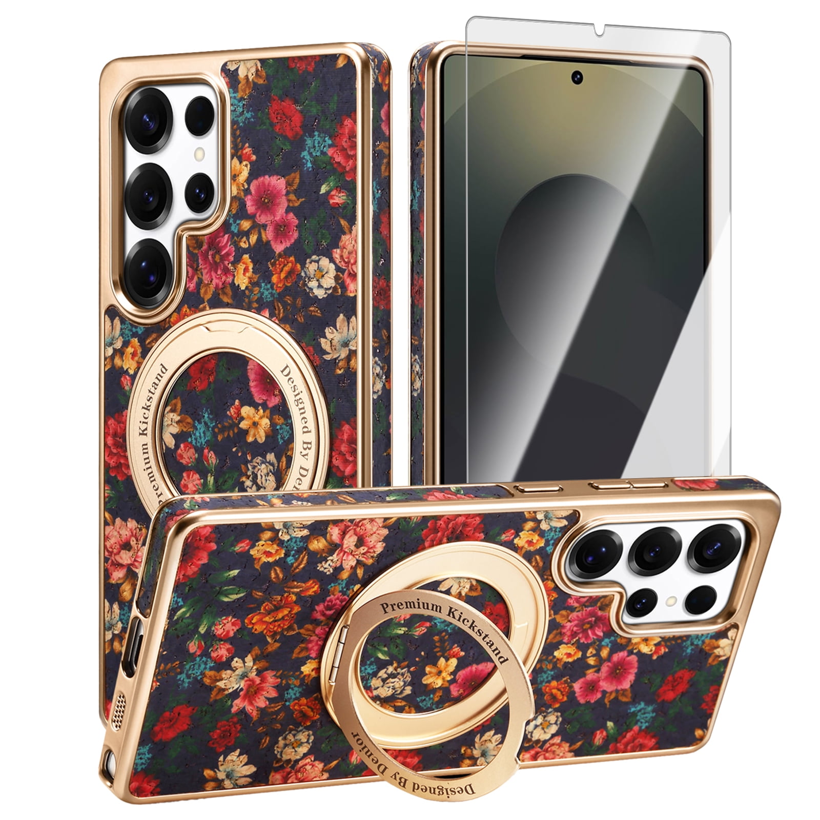 Dteck Flower Patterned Magnetic Case with Tempered Glass Screen ...