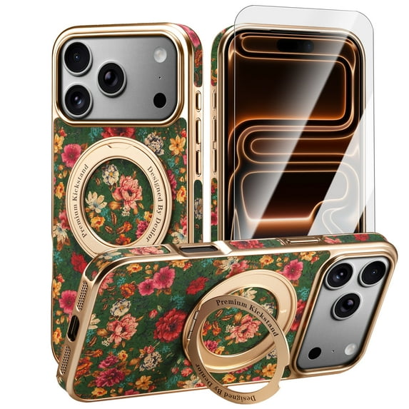 Dteck Flower Patterned Magnetic Case with Tempered Glass Screen ...