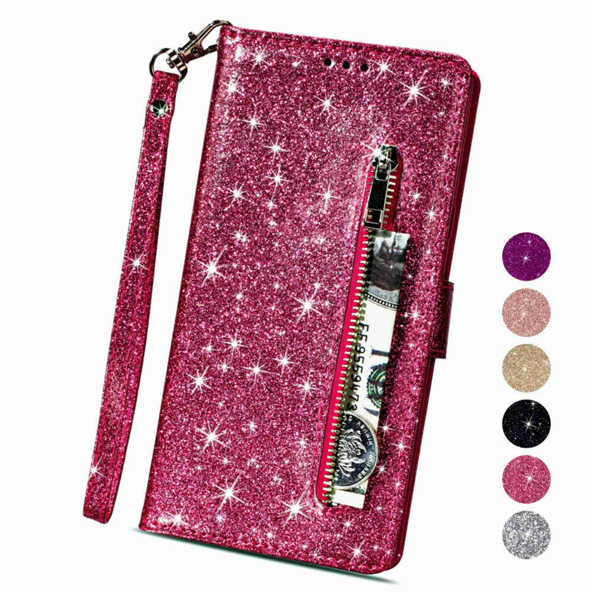 Dteck For Samsung Galaxy A20 /A30, Bling Wallet Case for Women, 3 Card Holder Folio Flip Glitter ...