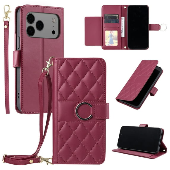 Dteck For iPhone 17 Pro Max Case, Crossbody Lanyard PU Leather Flip ...